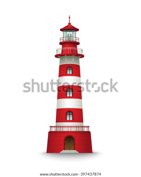 Realistic Red Lighthouse Building Isolated On Stock Vector (Royalty ...