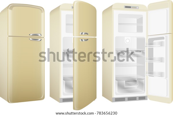 Realistic Retro Style Kitchen Refrigerator Painted Stock Vector ... Realistic Retro Style Kitchen Refrigerator Painted Stock Vector ...