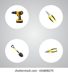 Realistic Scissors Electric Screwdriver Spade Other Stock Vector ...