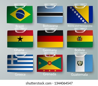 Realistic Set Flags Paper Countries Tapes Stock Vector (Royalty Free ...