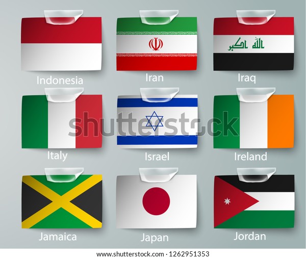 Realistic Set Flags Paper Countries Tapes Stock Vector (Royalty Free ...