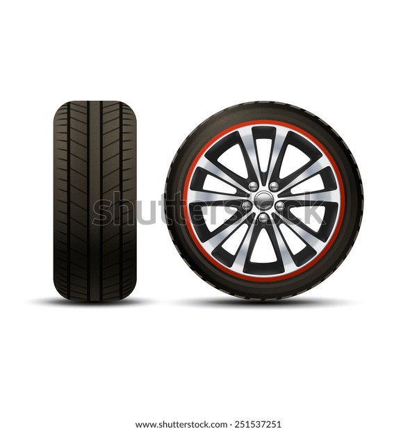 Realistic Shining Disk Car Wheel Tyre Stock Vector (Royalty Free) 251537251