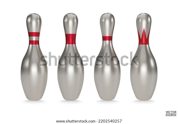 Realistic Silver Bowling Pins Red Stripes Stock Vector (Royalty Free ...