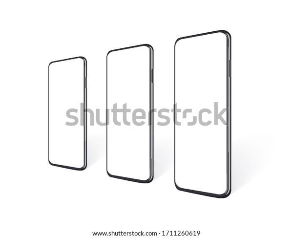 Realistic Smartphones Row En Perspective View: เวกเตอร์สต็อก (ปลอดค่า ...