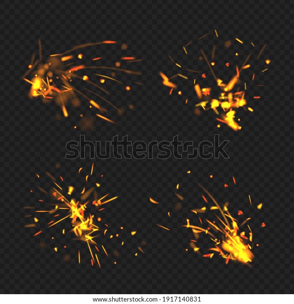 Realistic Sparks Fire Effects Flame Little Stock Vector (Royalty Free ...