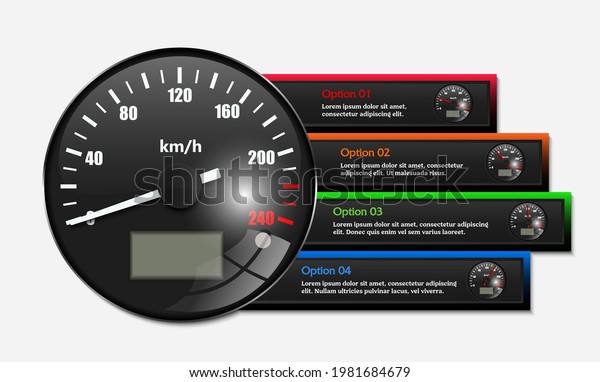 Realistic Speedometer Infographic Four Steps Stock Vector (Royalty Free ...