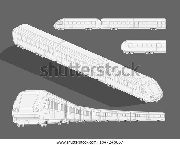 Realistic Steam Modern Highspeed Train Sketch Stock Vector (Royalty ...