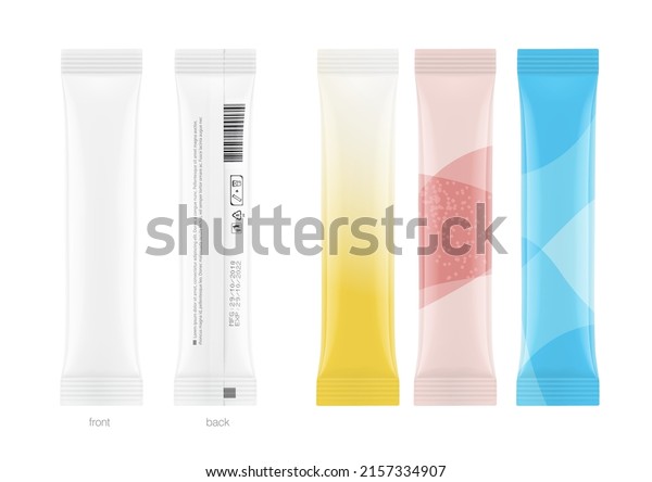 Realistic Stick Pack Sachet Mockup Food: เวกเตอร์สต็อก (ปลอดค่า ...