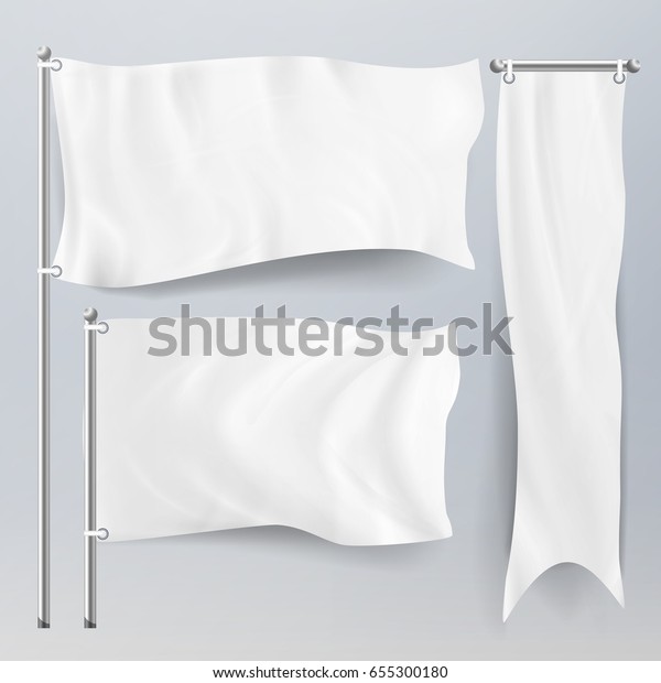 Realistic Template Blank White Flags Vector. Advertising Flag Banner ...