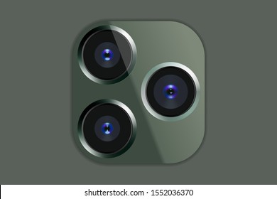 Realistic Three Lens Camera Green Background Stock Vector (Royalty Free ...
