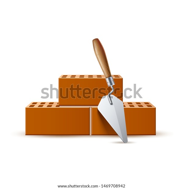 Realistic trowel and bricks for industrial design. Vector bricklayer ...