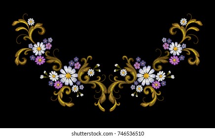 Realistic Vector Embroidery Fashion Patch Flower Stock Vector (Royalty ...