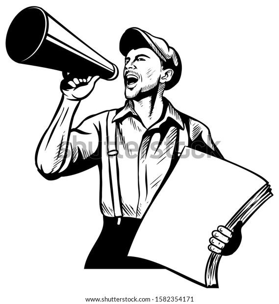 Realistic Vector Newspaper Boy Speaking Trumpet: vetor stock (livre de ...