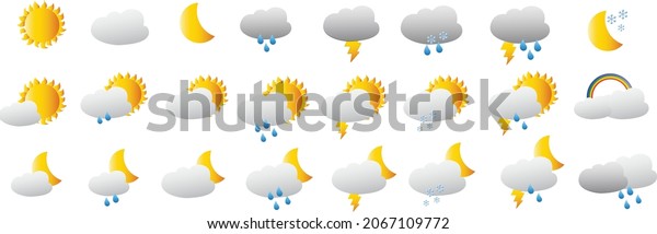 Realistic Weather Icons Collection Cloud Sun Stock Vector (Royalty Free ...