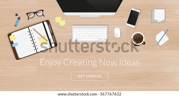 Realistic Work Desk Organization Top View Stock Vector (Royalty Free ...