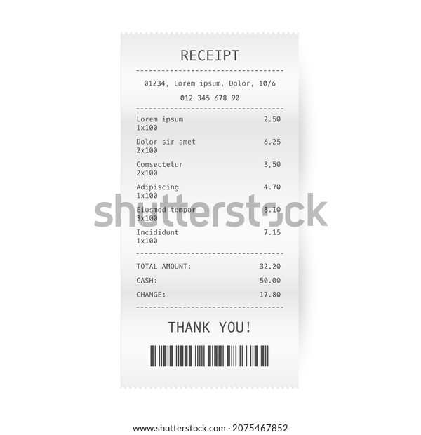 Receipt Bill Realistic Template Paper Payment Stock Vector (Royalty ...