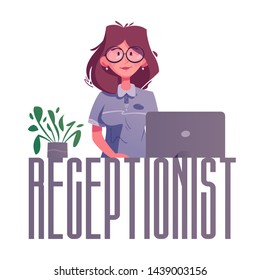 Reception Desk Cartoon Vector Illustration Interior Stock Vector ...