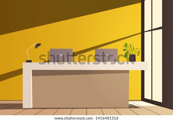 Reception Desk Cartoon Vector Illustration Interior Stok Vektör ...