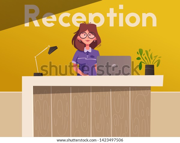 Reception Desk Cartoon Vector Illustration Interior Stock Vector ...