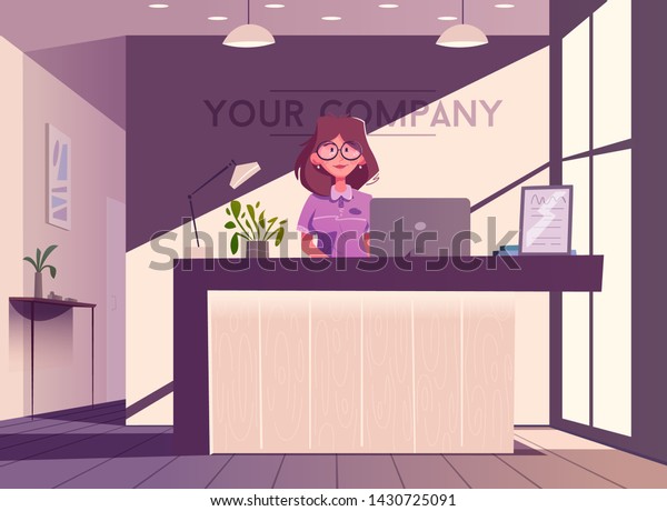 「Reception Desk Cartoon Vector Illustration Interior」のベクター画像素材（ロイヤリティ ...
