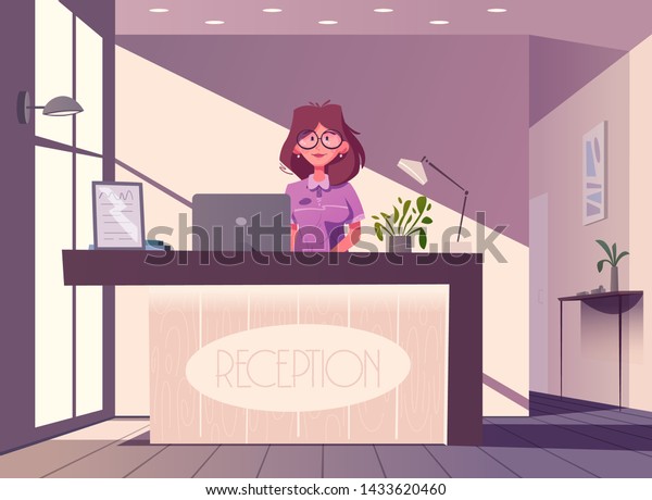 Reception Desk Cartoon Vector Illustration Interior: vector de stock ...