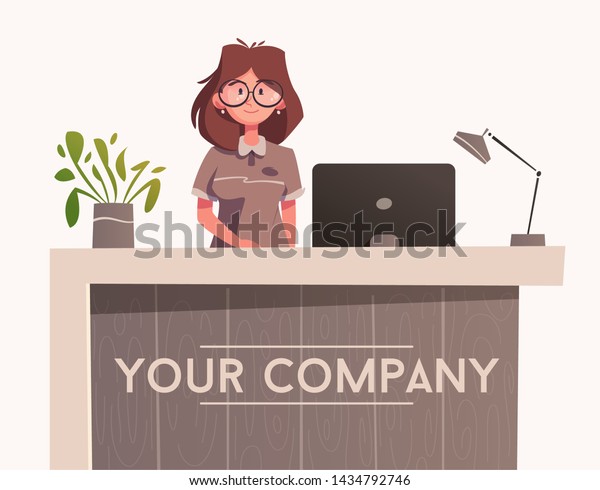 Reception Desk Cartoon Vector Illustration Interior Stock Vector ...