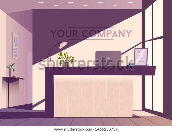 Reception Desk Cartoon Vector Illustration Interior 스톡 벡터(로열티 프리 ...