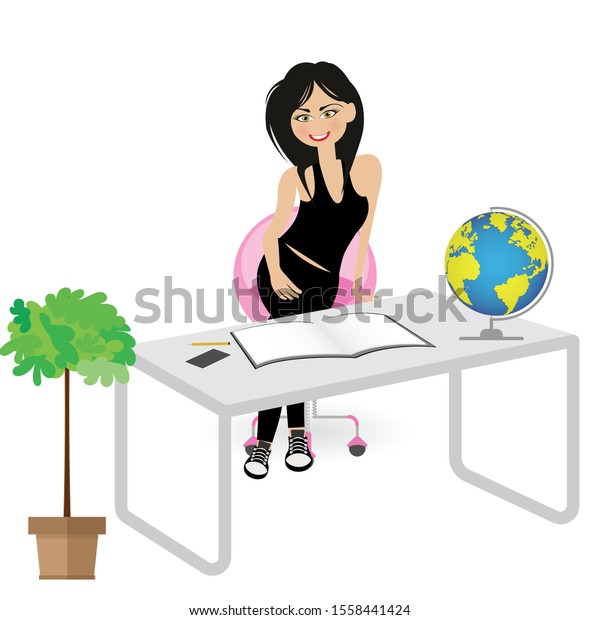 Reception Desk Cartoon Vector Illustration Interior Stock Vector ...