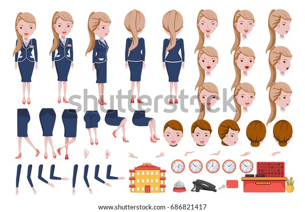 Receptionist Animated Character Creation Set Icons Stock Vector ...