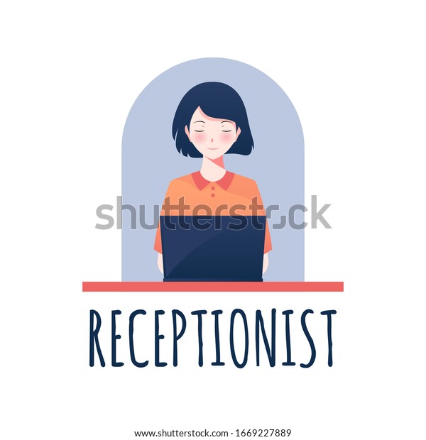 Receptionist Girl Front Computer Illustration Template Stock Vector ...