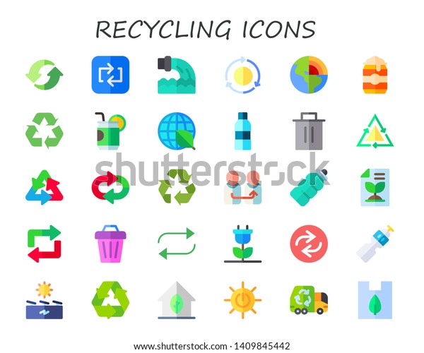 Recycling Icon Set 30 Flat Recycling Stock Vector (Royalty Free ...