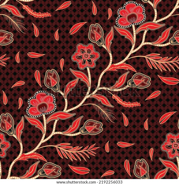 Red Abstract Floral Batik Design Stock Vector (Royalty Free) 2192256033 ...