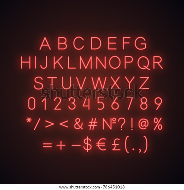 Red Alphabet Numbers Math Signs Neon Stock Vector (Royalty Free ...