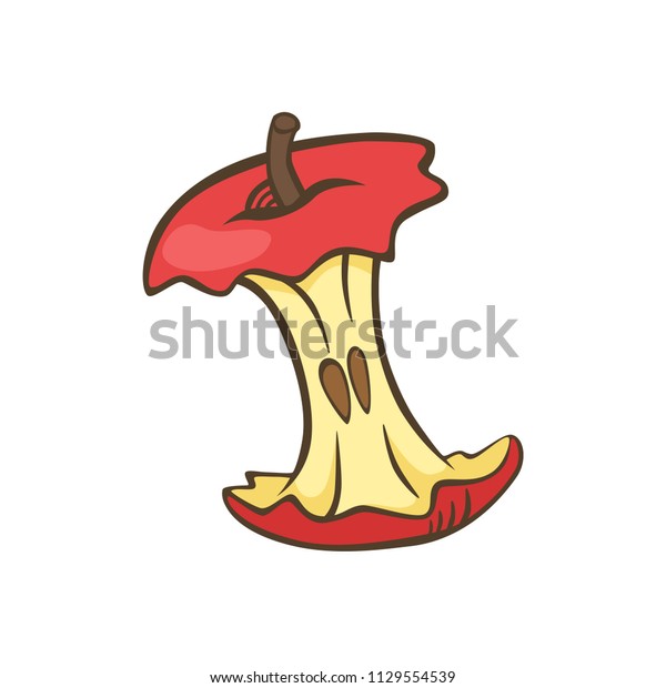 Red apple core cartoon isolated vector. Apple stump vector illustration.