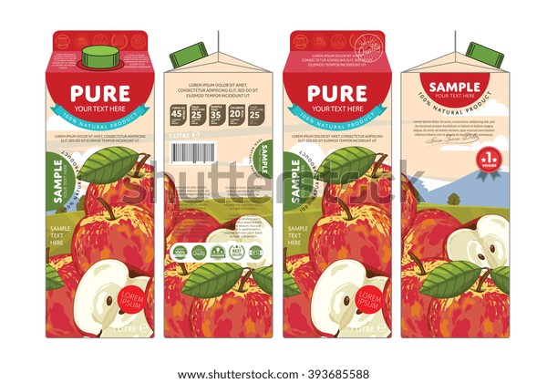Red Apple Juice Pack Vector Cardboard Stock Vector (Royalty Free) 393685588