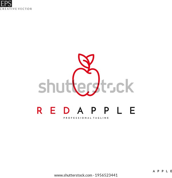 Red Apple Logo Template Line Art Stock Vector (Royalty Free) 1956523441 ...