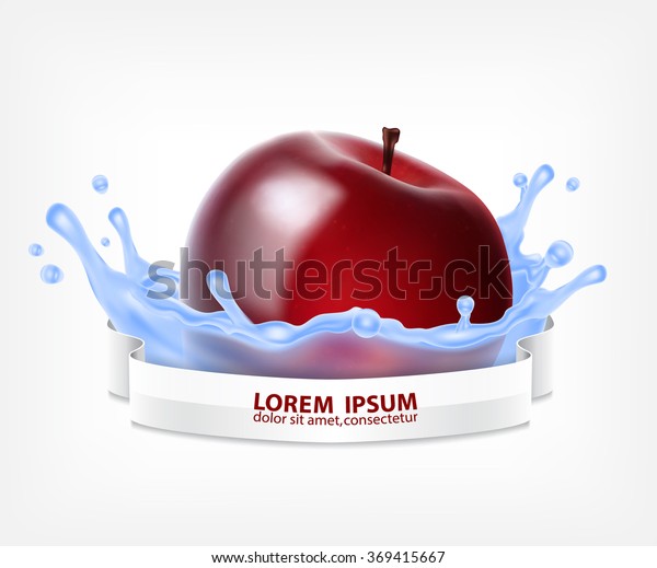 Red Apple Water Splash Ribbon Design: เวกเตอร์สต็อก (ปลอดค่าลิขสิทธิ์ ...