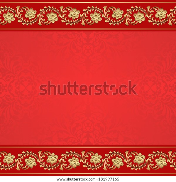 Red Background Golden Floral Border Stock Vector (Royalty Free ...