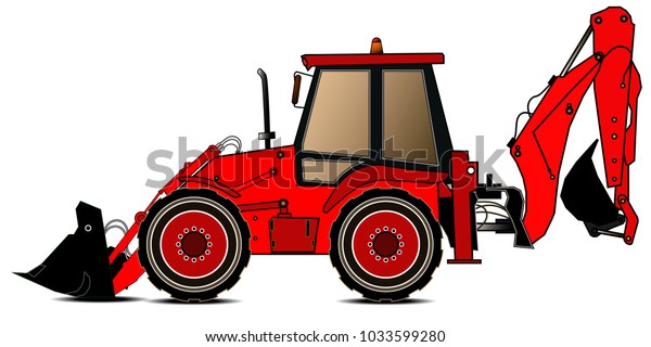 Red Backhoe Loader On White Background Stock Vector (Royalty Free ...