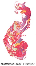 Red Beautiful Greek Goddess Vector Tattoo Stock Vector (Royalty Free ...