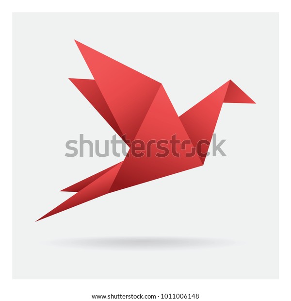 red bird paper craft flying in frame art isolated on background