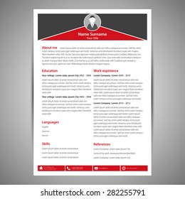 Red Black Flat Resume Cv Template : image vectorielle de stock (libre ...