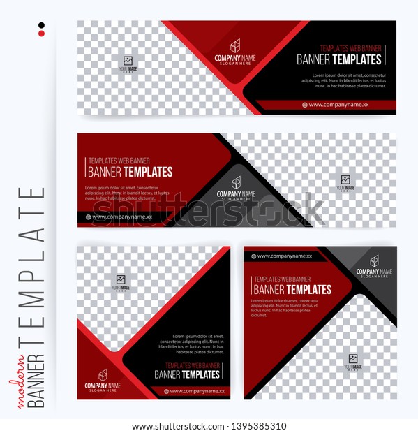 Red Black Web Banners Templates Standard Stock Vector (Royalty Free ...