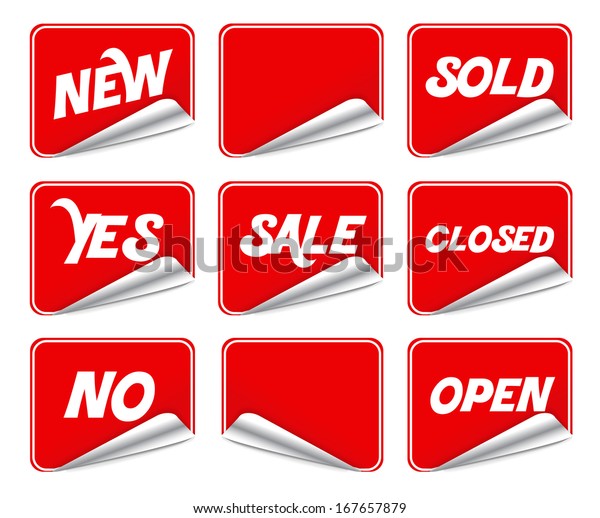 Red Blank Sticky Paper Set Isolated on White Background