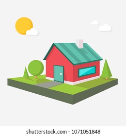 Red Blue House Isometric Vector Illustration Stock Vector (Royalty Free ...