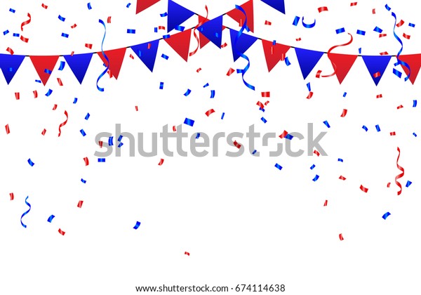 Red Blue Party Flags Confetti Ribbons Stock Vector (Royalty Free) 674114638