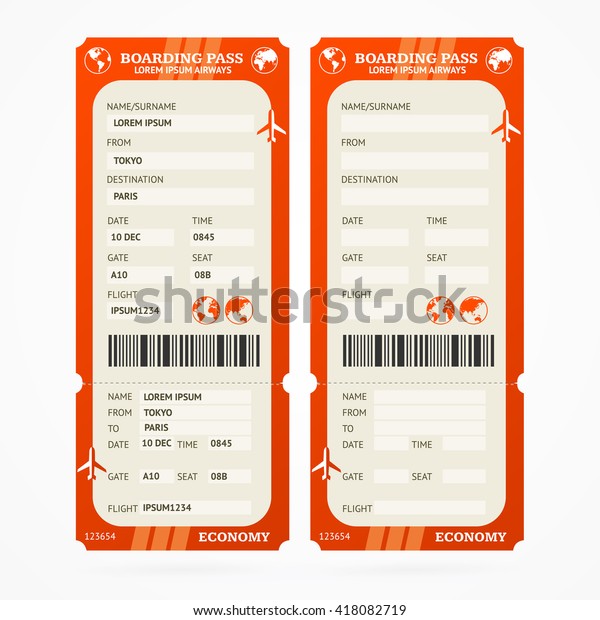 Red Boarding Pass Ticket Set Vector 스톡 벡터(로열티 프리) 418082719 | Shutterstock