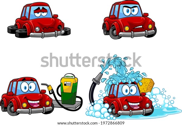 Red Car Cartoon Character Poses Vector: เวกเตอร์สต็อก (ปลอดค่าลิขสิทธิ์ ...