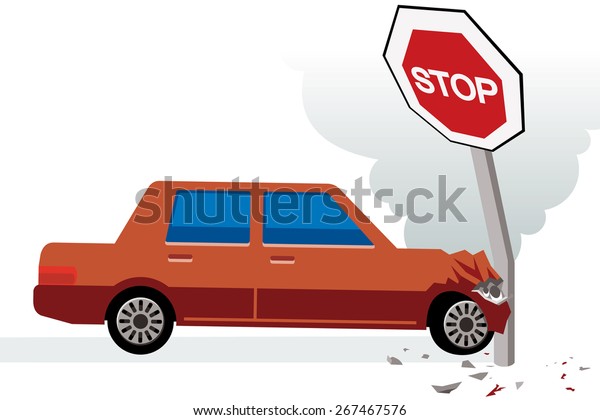 Red Car Hits Stop Sign Car Stock Vector (Royalty Free) 267467576