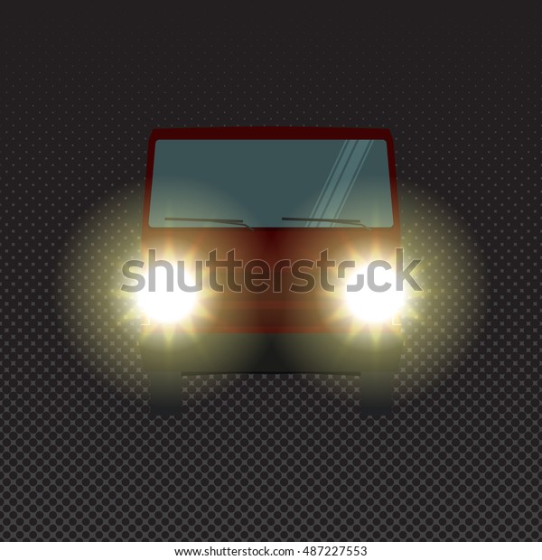 Red Car Night Headlights Front View Stock Vector (Royalty Free ...